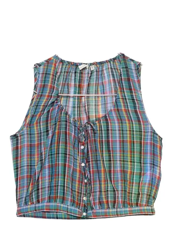 DÔEN Plaid Sleeveless Blouse - Blue