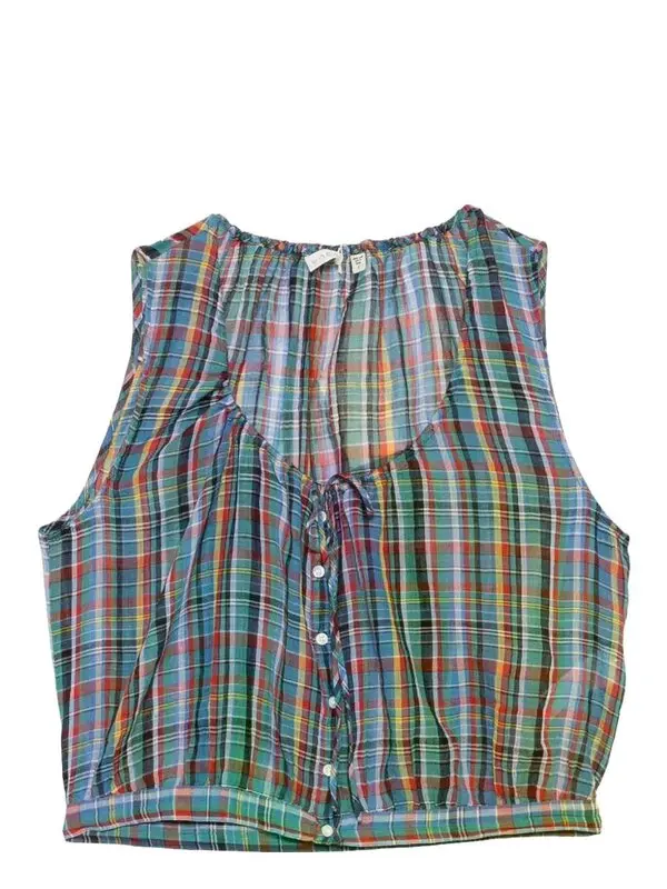 DÔEN Plaid Sleeveless Blouse - Blue