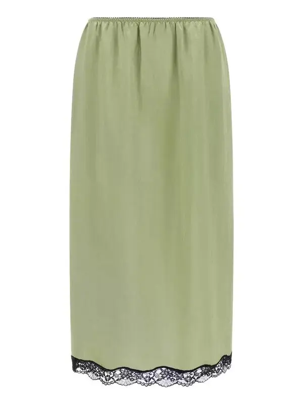 TWINSET Midi Froissé Satin And Lace Skirt - Green