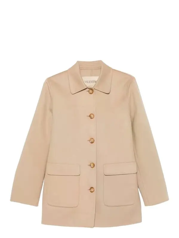 Valentino Garavani Cashmere Coat With Logo Detail - Neutrals