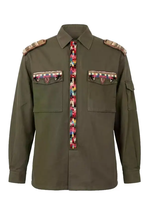 Valentino Garavani Military Embellished Shirt Jacket - Green