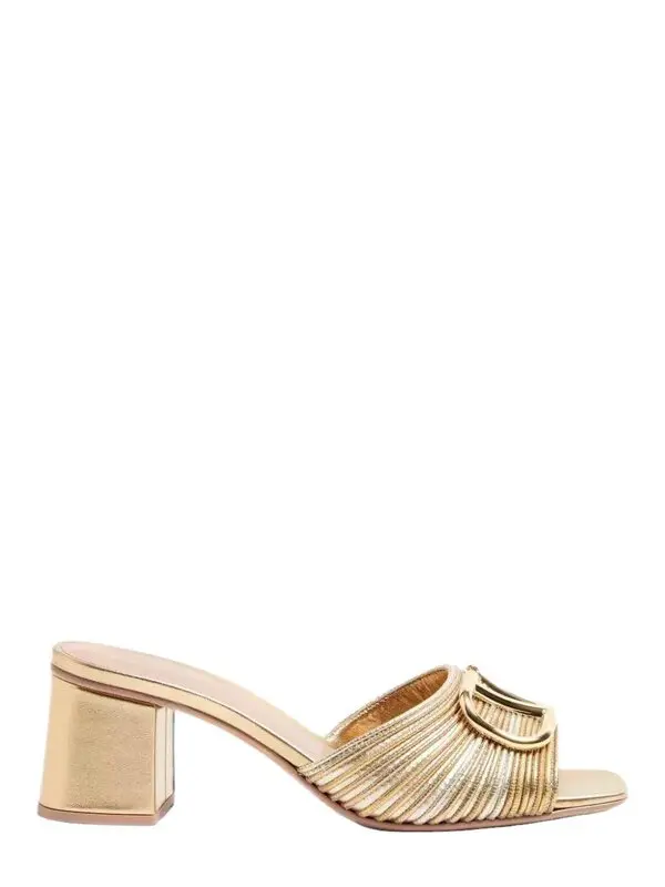 Valentino Garavani Vlogo Signature Block Heel Mules - Gold