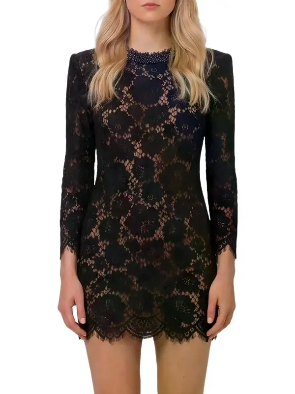 SELF-PORTRAIT Lace Embellished Mini Dress - Black