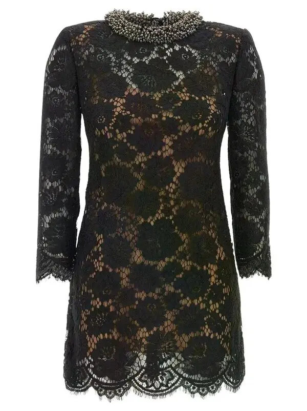SELF-PORTRAIT Lace Embellished Mini Dress - Black