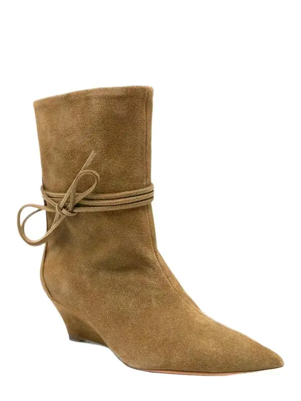 ODISSI Suede Wedge Boots With Bow Detailing - Brown