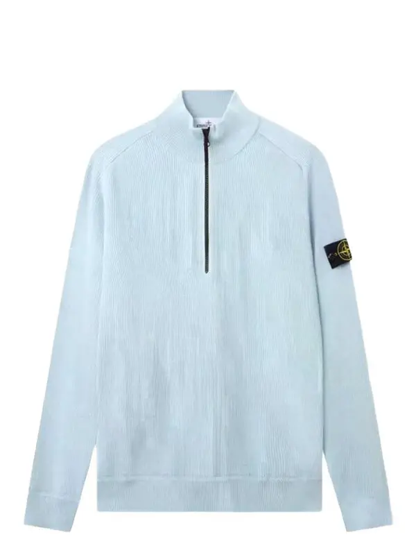 Stone Island Ribbed Soft Organic Cotton Stand Collar Half-zip Jumper - Blue