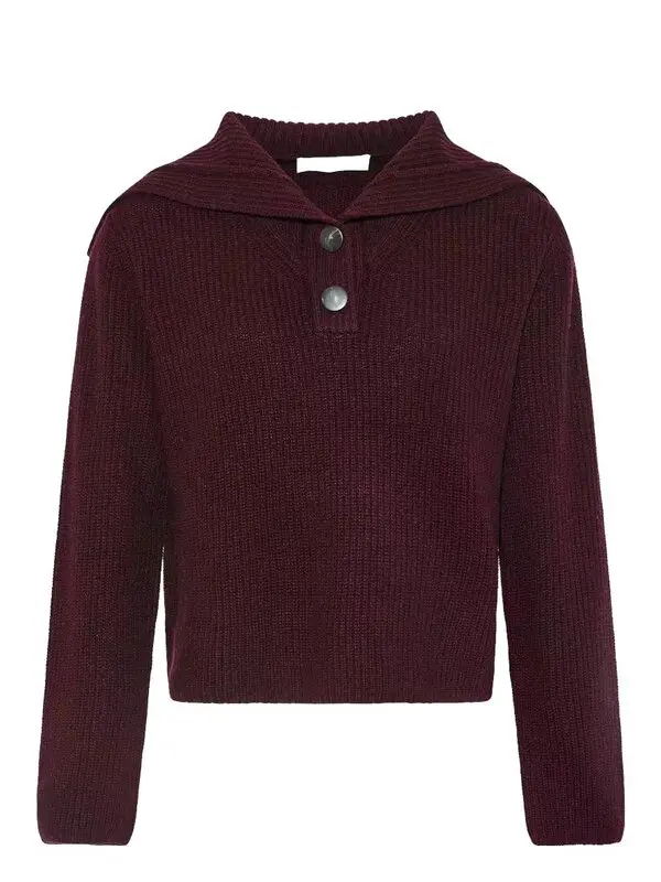YVES SALOMON Sailor-collar Buttoned Sweater - Red
