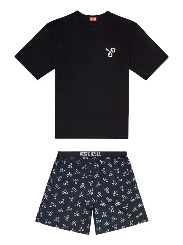 DIESEL® Cotton Pyjama Set With Handcuff Print - Black