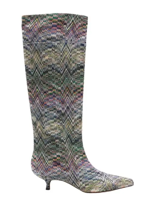 Missoni Zigzag-knit Kitten-heel Boots - Blue