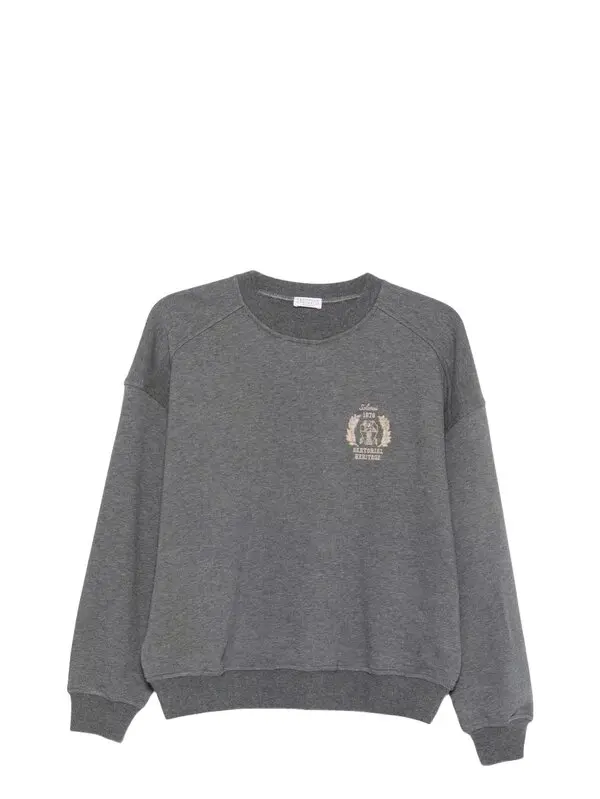 Brunello Cucinelli Logo Embroidered Raglan-sleeve Sweater - Grey