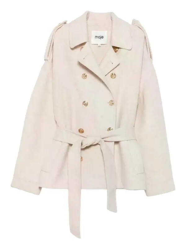 Maje Germain Double-breasted Belted Coat - Neutrals