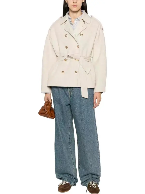 Maje Germain Double-breasted Belted Coat - Neutrals