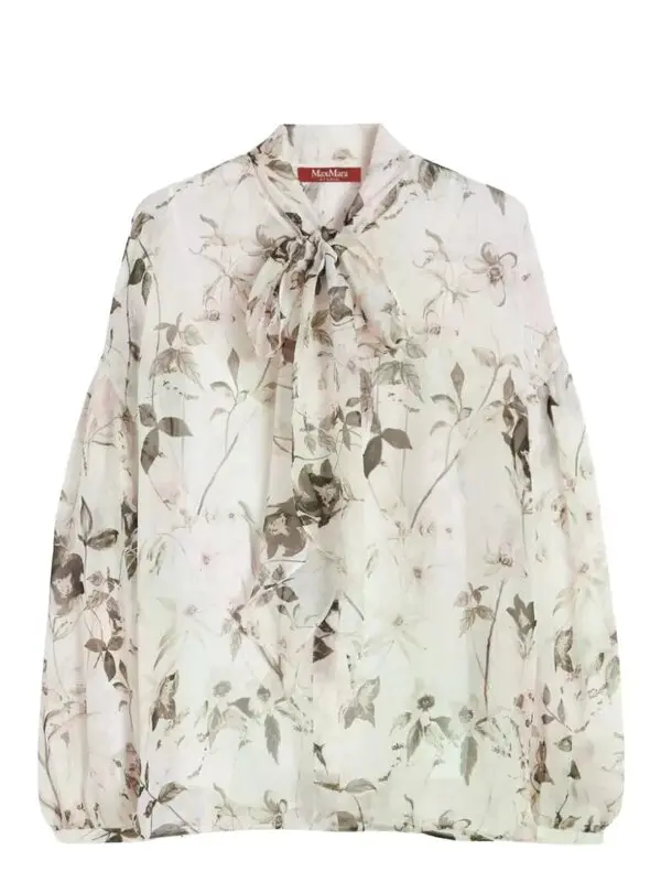 Max Mara Printed Chiffon Blouse With Sash - White