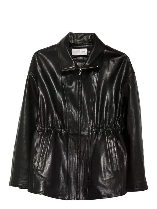 Nour Hammour Leather Drawstring Waist Jacket - Black