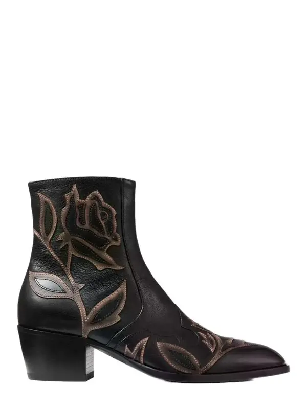 JIMMY CHOO Wilder Rose Appliqué Boots - Black