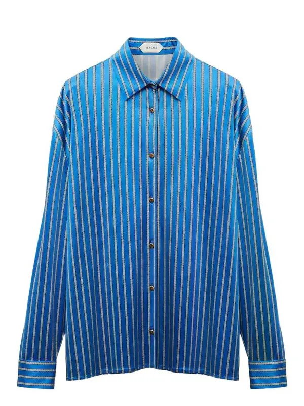 Versace Long Sleeve Viscose Jersey Shirt With Greca Motif - Blue
