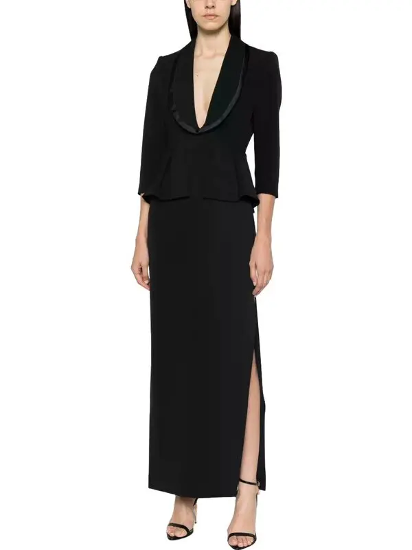 Elisabetta Franchi Peplum Waist Shawl-lapel Dress - Black