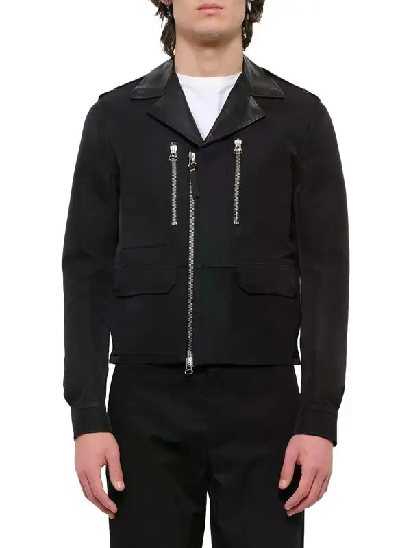 LANVIN Leather-trim Zip-up Jacket - Black