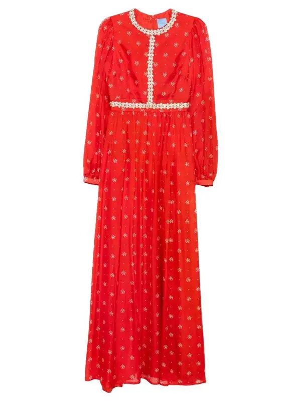MACGRAW Baroque Embellished Maxi Dress - Red