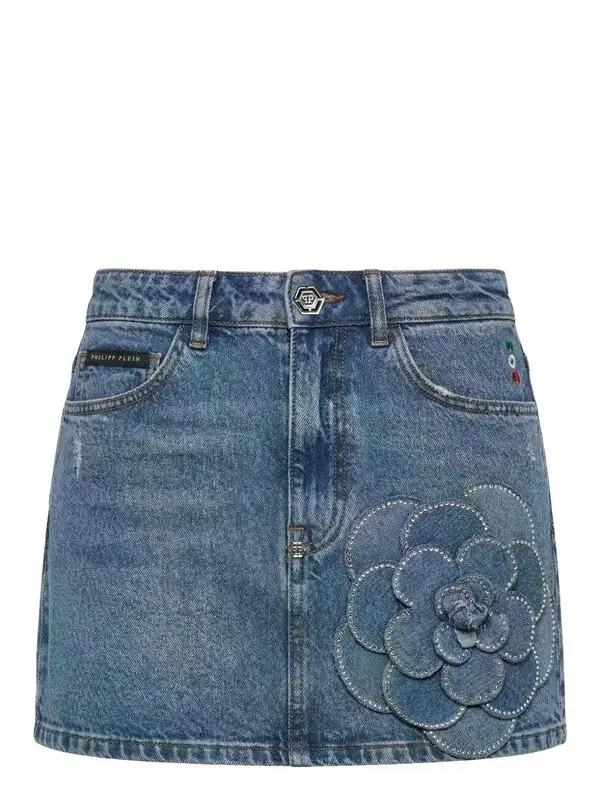 Philipp Plein Embellished Denim Mini Skirt - Blue