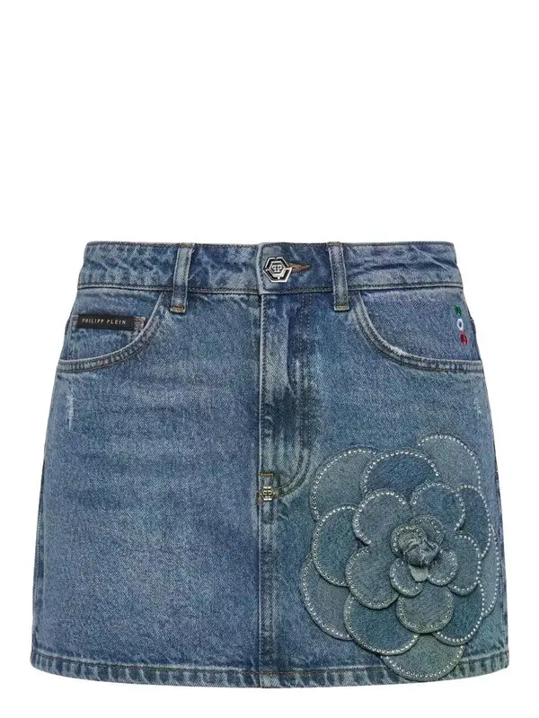 Philipp Plein Embellished Denim Mini Skirt - Blue