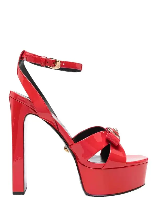 Versace Patent Leather Bow Detail Platform Sandals - Red