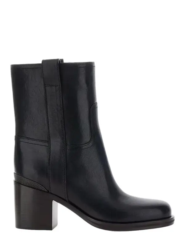 Brunello Cucinelli Monili-chain Leather Ankle Boots - Black