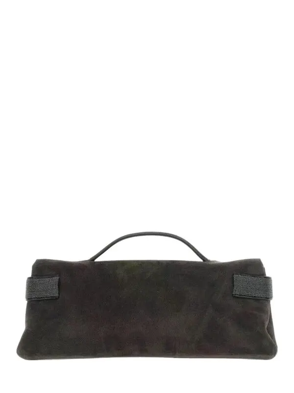 Brunello Cucinelli Monili Embellished Suede Clutch Bag - Brown