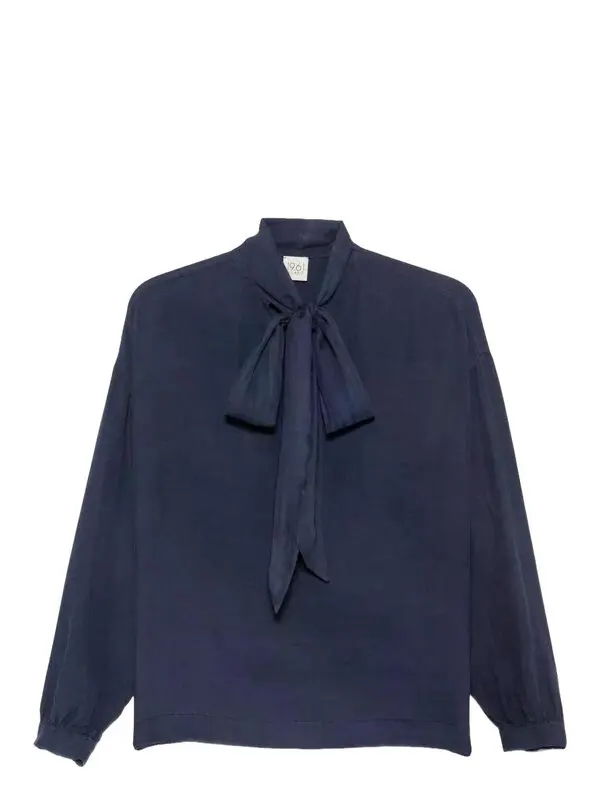 19.61 MILANO Evelin Tie-neck Long-sleeve Blouse - Blue