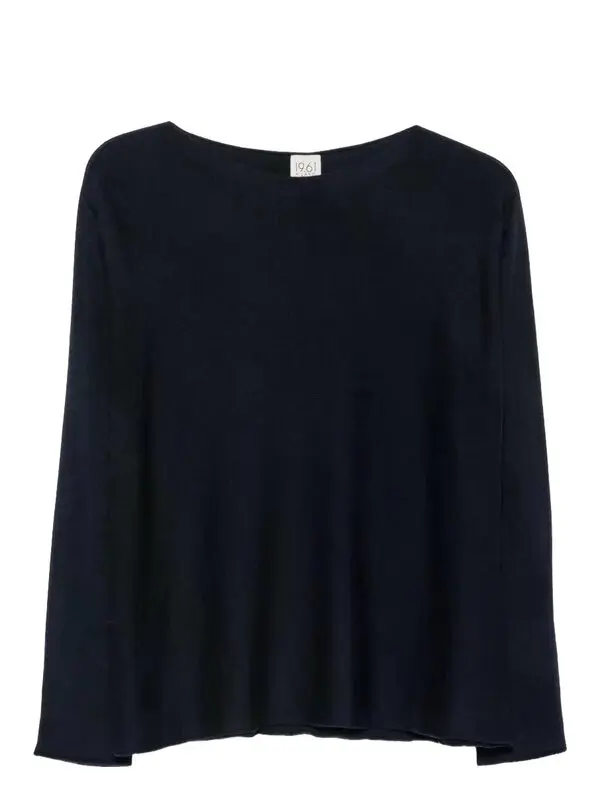 19.61 MILANO Fine-knit Boat Neck Long Sleeve Sweater - Blue
