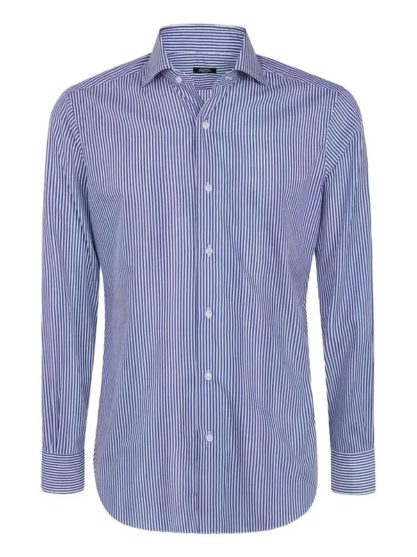 BARBA NAPOLI Vertical-stripe Cotton Shirt - Blue