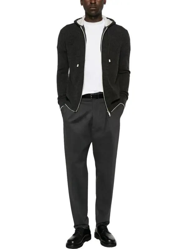 Eleventy Ribbed-knit Zip-up Hoodie - Black