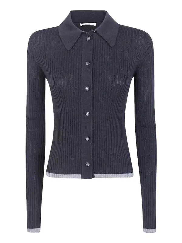 NUUR Ribbed Knit Button-up Shirt - Blue