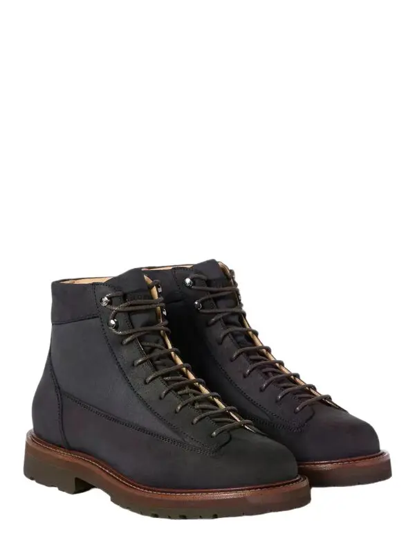 Brunello Cucinelli Suede And Technical Fabric Lace-up Urban Outdoor Boots - Blue