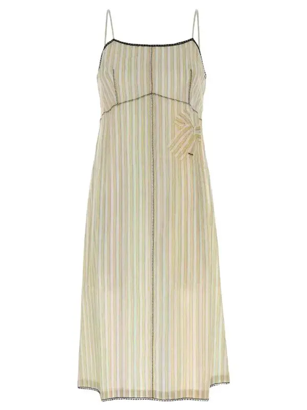 Prada Striped Bow Detail Dress - Neutrals