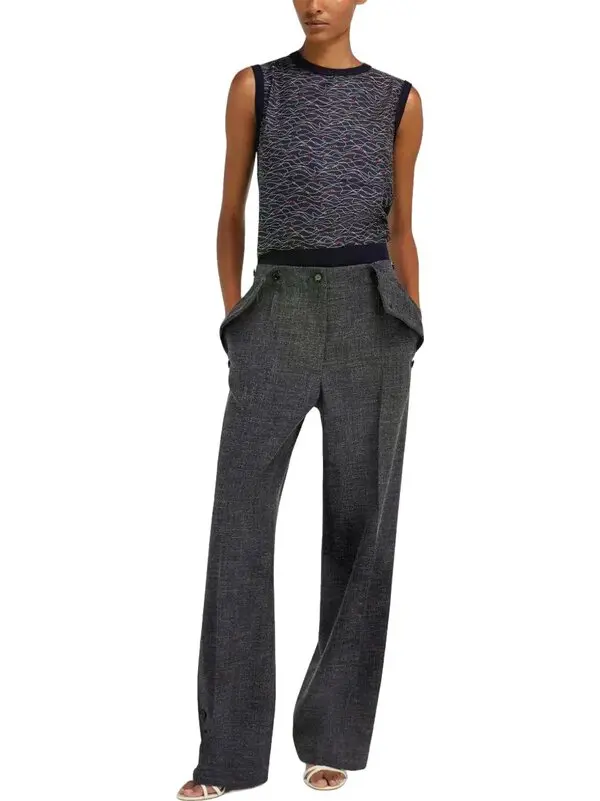 FERRAGAMO Sleeveless Knitted Top With Silk Panel - Blue