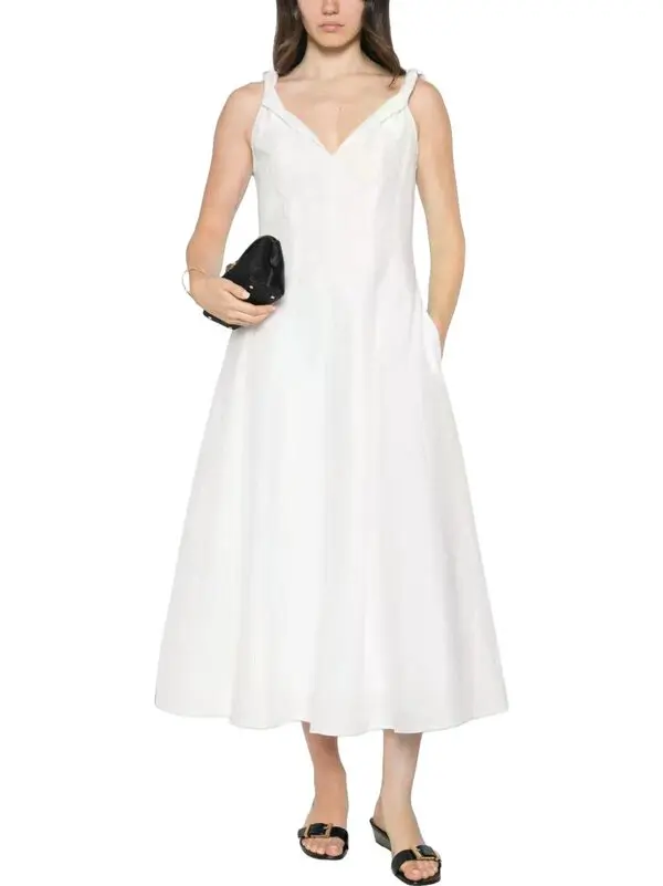 RÓHE Twisted Shoulder V-neck Dress - White