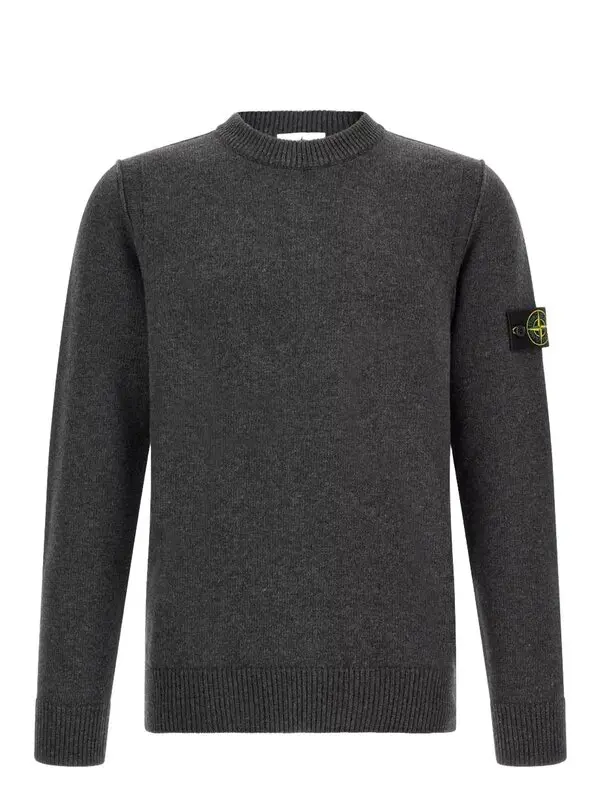 Stone Island Logo Patch Wool Sweater - Grey