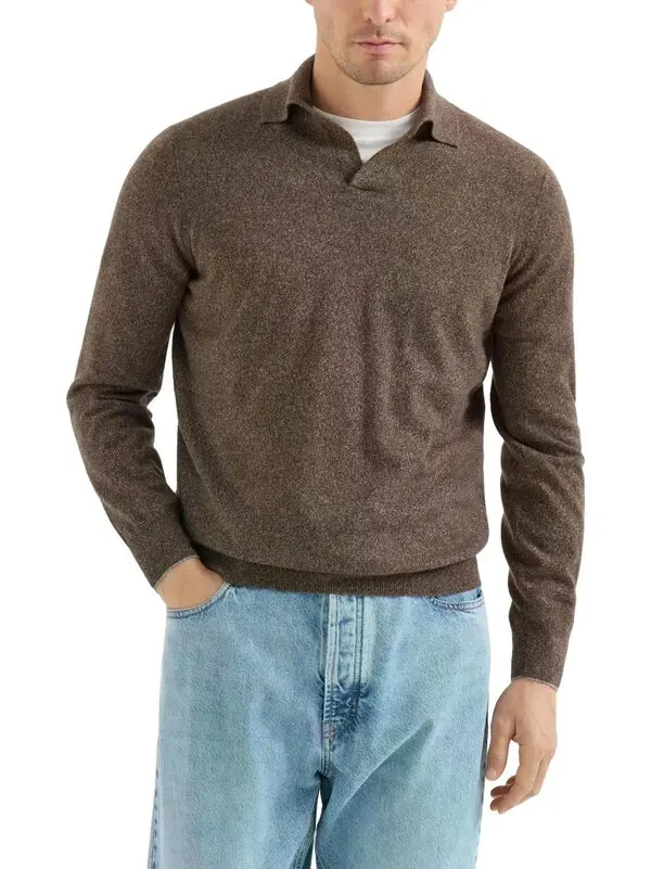 Brunello Cucinelli Mouliné Cashmere Knit Polo - Grey