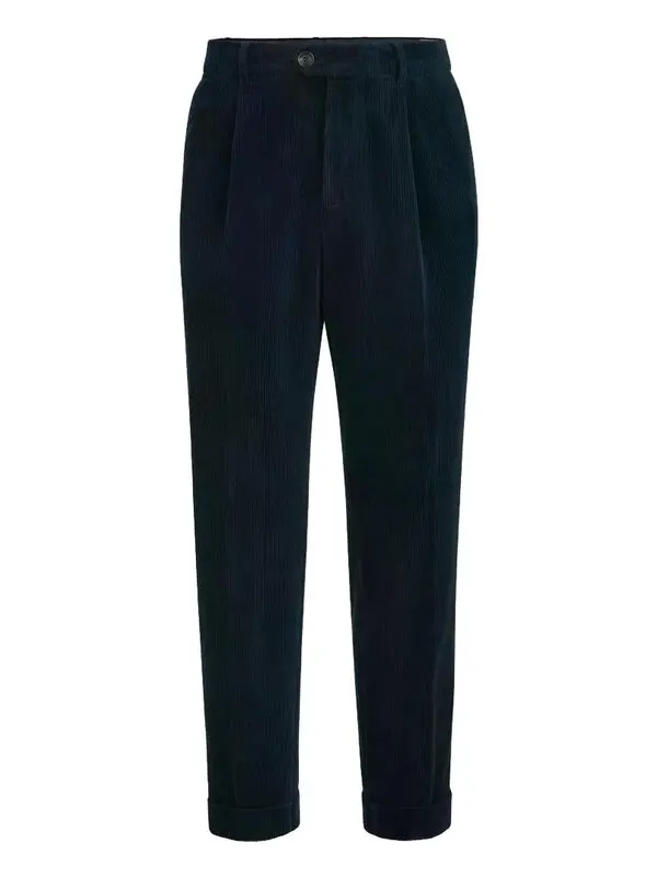 Brunello Cucinelli Garment-dyed Cotton Corduroy Pleated Trousers - Blue