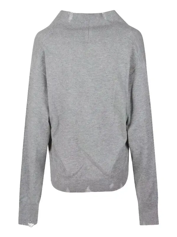 Stella McCartney Distressed V-neck Virgin Wool Sweater - Grey