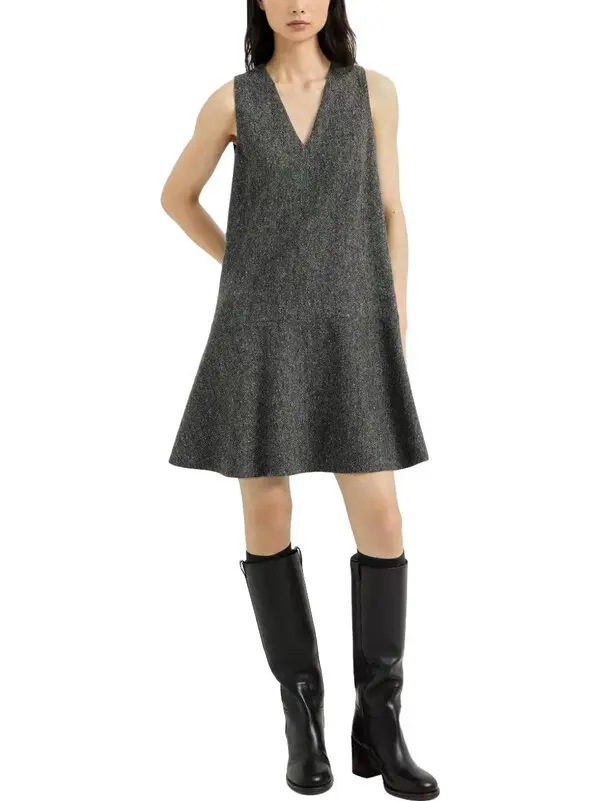 Brunello Cucinelli Virgin Wool Donegal Mini Dress With Monili Embellishment - Grey