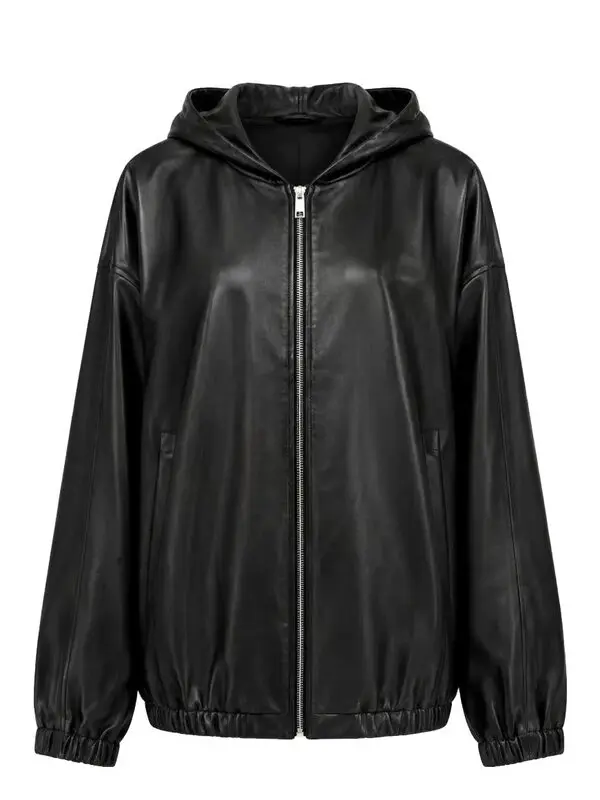 ARMA Leather Hooded Zip-up Jacket - Black