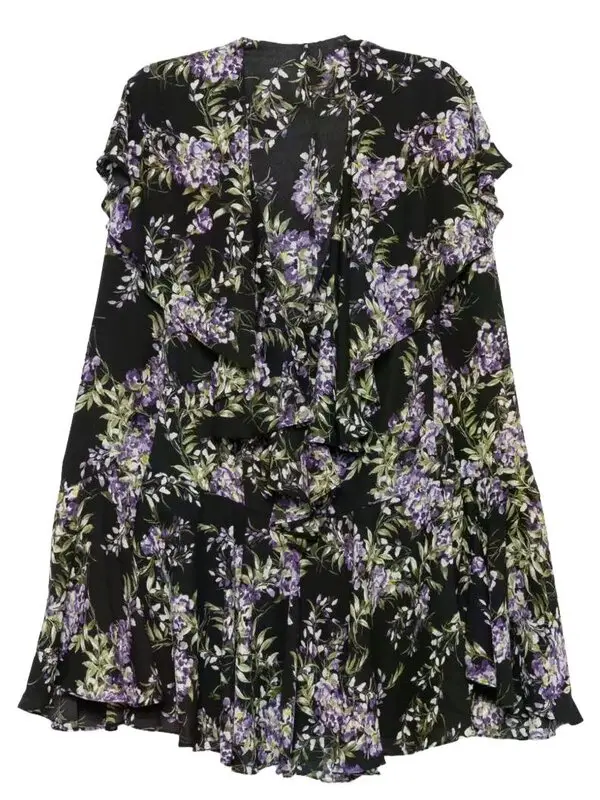 Norma Kamali Floral Print Ruffled Dress - Black