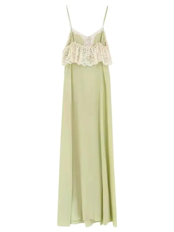 Chloé Crêpe De Chine And Lace Long Dress - Green