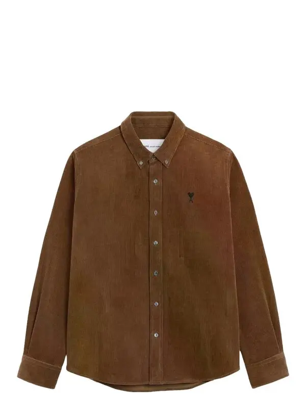 AMI Paris Corduroy Shirt With De Coeur - Brown