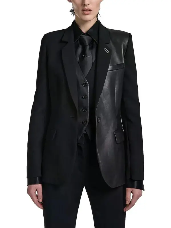 Barbara Bui Crepe Leather-panel Blazer - Black