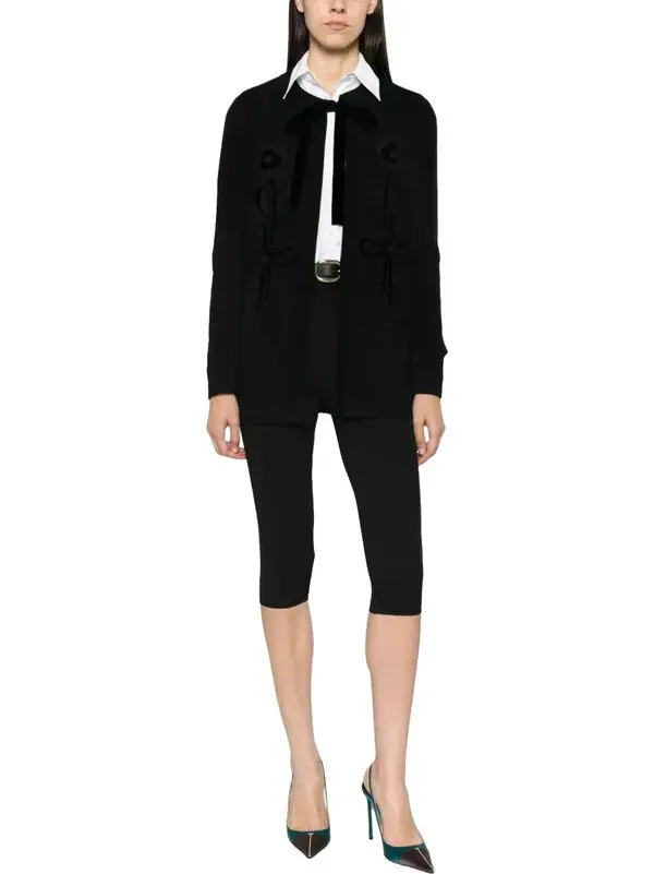Valentino Garavani Floral Appliqué Bow-fastening Cardigan - Black