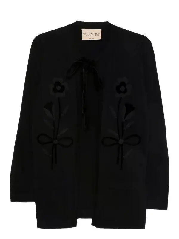 Valentino Garavani Floral Appliqué Bow-fastening Cardigan - Black