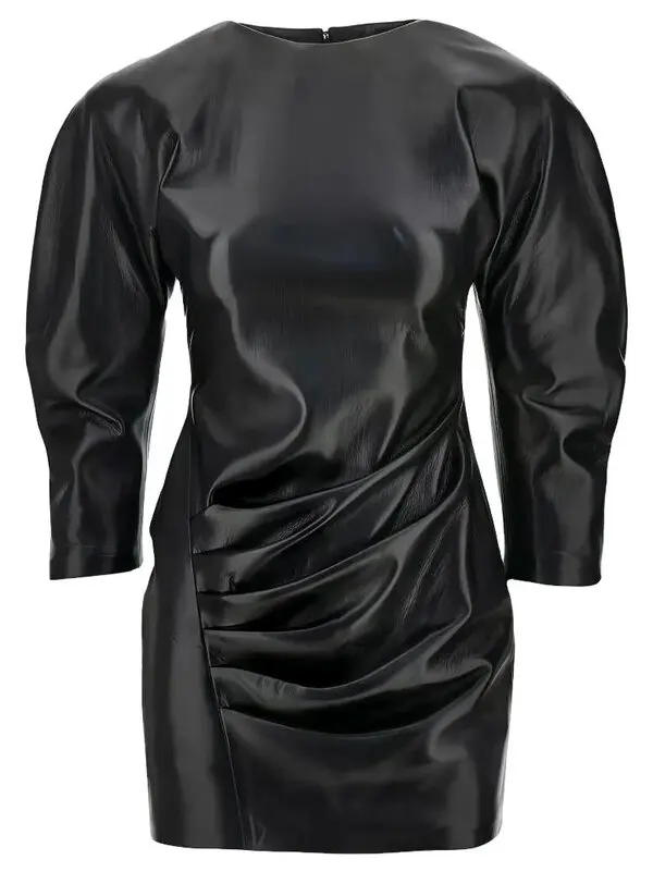 Andamane Ruched Long Sleeve Mini Dress - Black